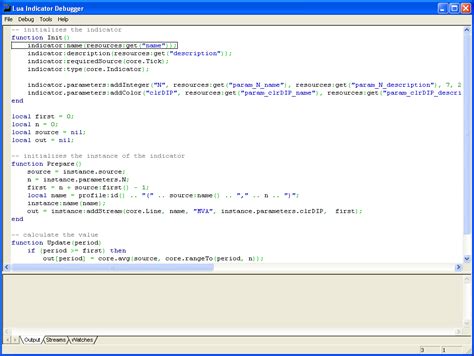 the lua indicator debugger window
