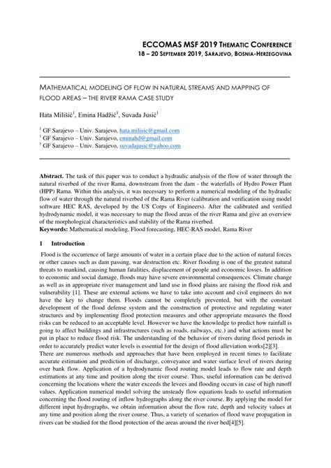 Pdf Mathematical Modeling Of Flow In Natural Streams And Mapping Of
