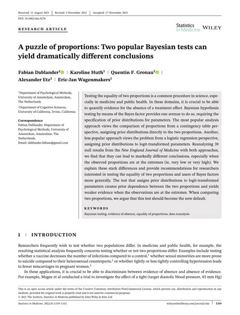 Pdf A Puzzle Of Proportions Two Popular Bayesian Tests Can Yield