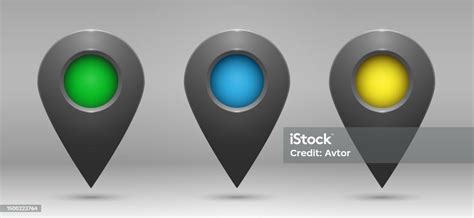 Realistic Gray Geolocation Icons With Colored Inserts On A Gradient Background Stock