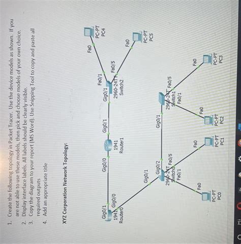 Solved 1 Create The Following Topology In Packet Tracer