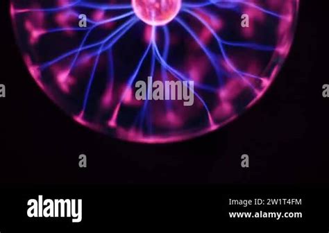 Moving Sphere Of Plasma Lightning Ball On Black Background Inert Gas