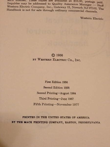 Statistical Quality Control Handbook Second Edition Vintage Book Shoppe Ltd