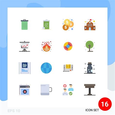 Pictogram Set Of 16 Simple Flat Colors Of Analytics Graph Recycilben School Building Editable