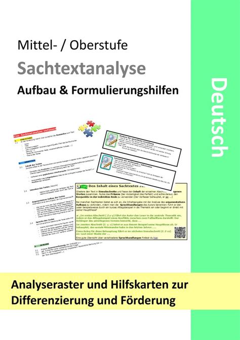 Aufbau Einer Sachtextanalyse Formulierungshilfen Hilfsfragen Förderung Sachtexte