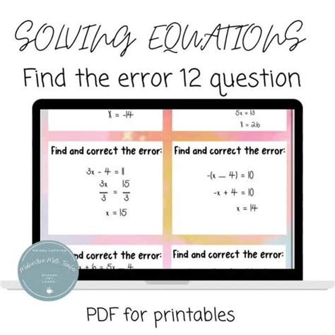 solving equations find the error tasks cards by midwestern math teacher