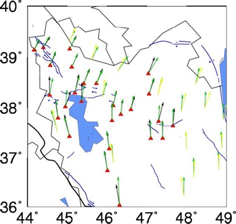 Comparison Of Gps Velocity Field Black Vectors Estimated Velocity