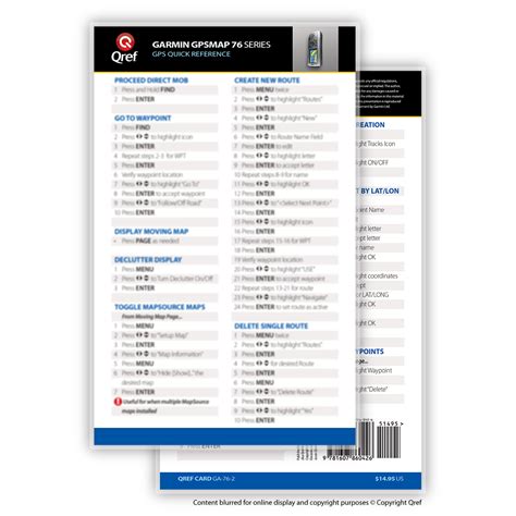 Garmin GPSMAP 76 Qref Checklist Card GA 76 2