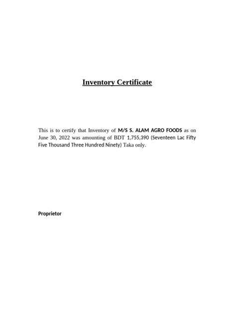Inventory Certificate Pdf