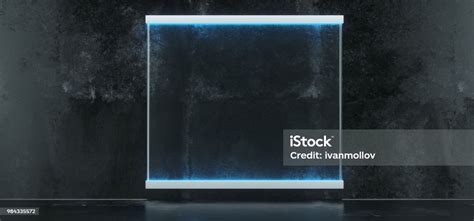 사각형 블루와 그런 지 콘크리트 벽과 방 유리 Lightened 빈 Space3d 렌더링 0명에 대한 스톡 사진 및 기타 이미지 Istock