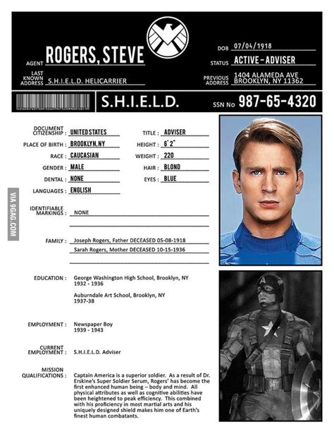 S H I E L D Profile Steve Rogers 9GAG