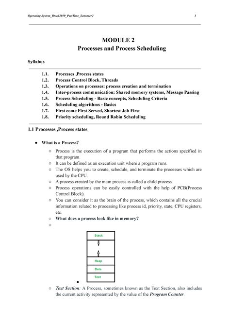 OS Module Operating Systems Notes MODULE Processes And Process Scheduling Syllabus