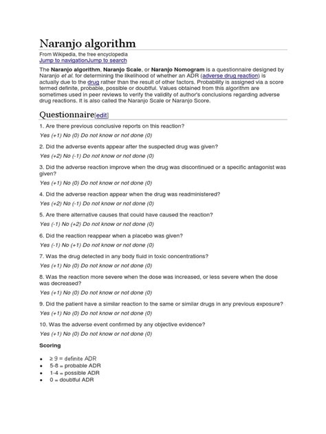 Naranjo Algorithm Questionnaire Pdf
