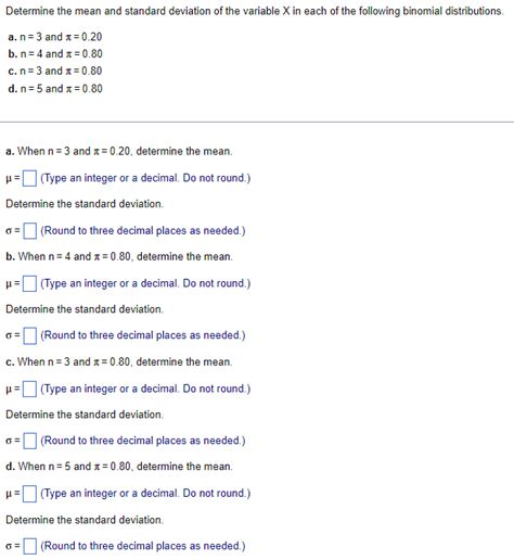 Solved Determine The Mean And Standard Deviation Of The Chegg