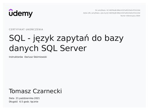 Udemy Course Completion Certificate Tomasz Czarnecki