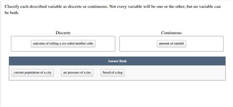 Solved Classify Each Described Variable As Discrete Or