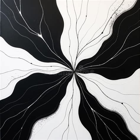 Abstract Black And White Background With Symmetrical Radial Design Flowing Organic Shapes And