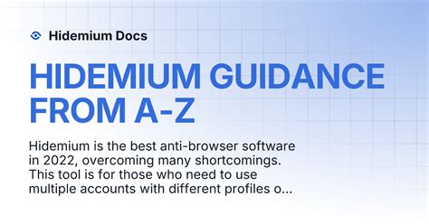 Hidemium Guidance From A Z Hidemium Docs