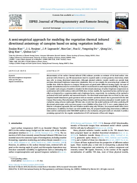 Pdf A Semi Empirical Approach For Modeling The Vegetation Thermal