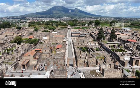 Aerial View Of Historic Streets Of Ancient Roman City Of Pompeii Italy