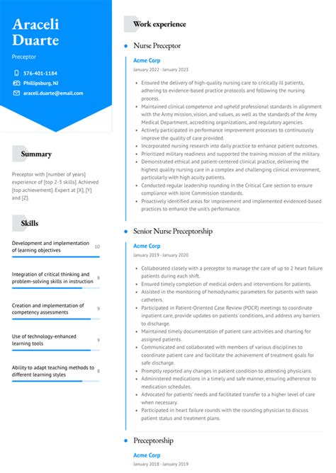 Preceptor Resume Examples And Templates