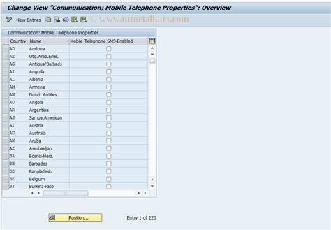 OY SAP Tcode Countries Mobile Phone Properties