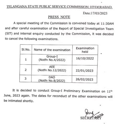 Tspsc Group 1 Prelims Exam 2023 Cancelled Revised Schedule Out