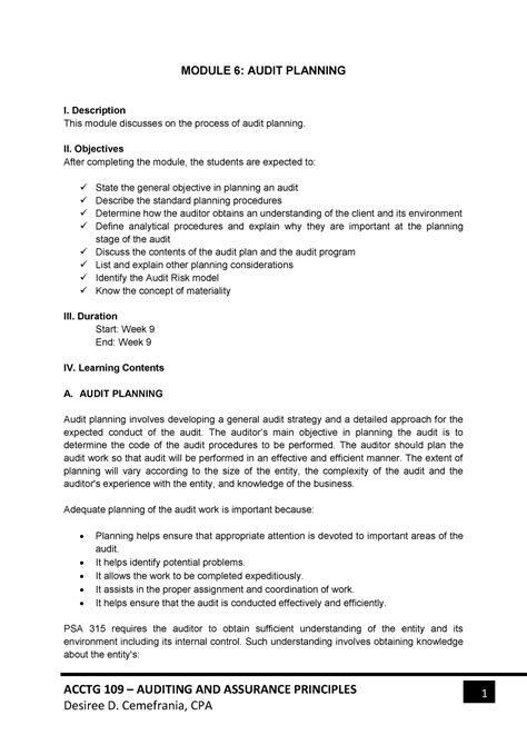 Module 6 Audit Planning Module 6 Audit Planning Module 6 Audit Planning Module 6 Audit