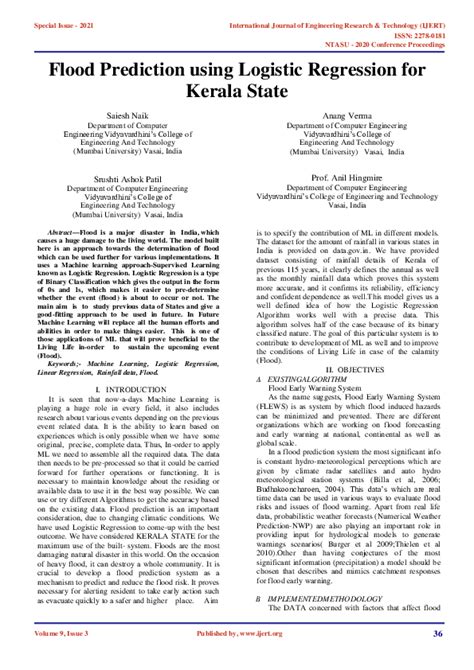 Pdf Flood Prediction Using Logistic Regression For Kerala State