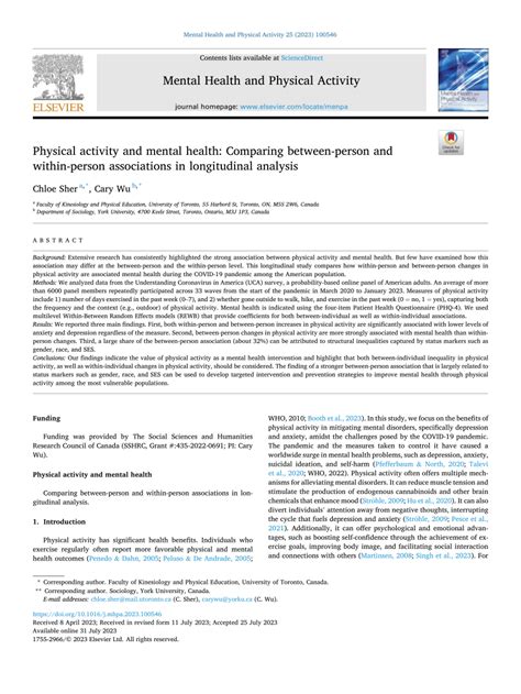 pdf physical activity and mental health comparing between person and