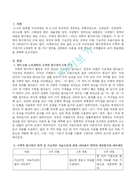 보육기관에서 타영역과 통합한 수학교육을 계획할때 영역별로기타레포트