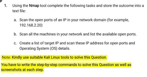 solved 1 using the nmap tool complete the following tasks