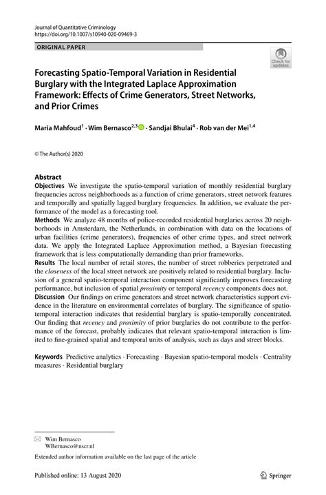 PDF Forecasting Spatio Temporal Variation In Residential Burglary With The Integrated Laplace