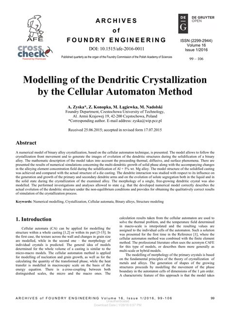 Pdf Modelling Of The Dendritic Crystallization By The Cellular