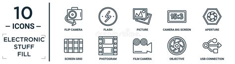 Electronic Stuff Fill Linear Icon Set Stock Vector Illustration Of Connection Film 207078540