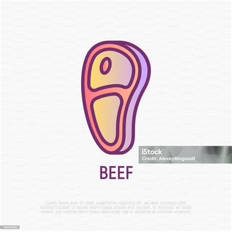 원시 쇠고기 스테이크 얇은 라인 아이콘입니다 고기의 현대 벡터 일러스트 고기에 대한 스톡 벡터 아트 및 기타 이미지 고기