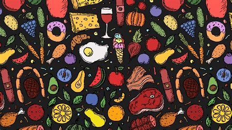 Horizontal Illustration Of Food Background With Fruits Vegetables And