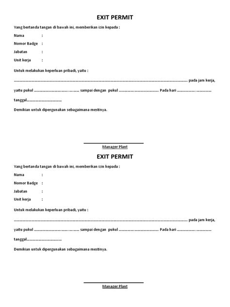 Form Exit Permit Karyawan Pdf