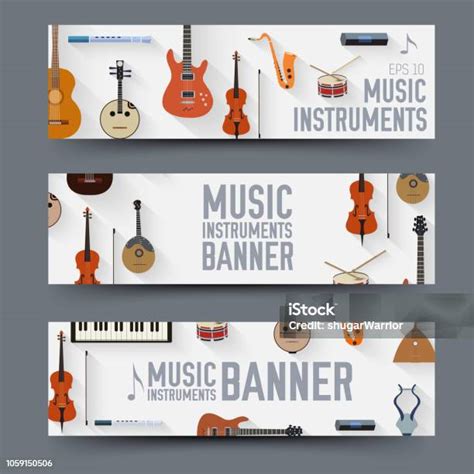 플랫 음악 악기 배너 개념입니다 벡터 일러스트 레이 터 디자인 벡터에 대한 스톡 벡터 아트 및 기타 이미지 벡터 컴퓨터