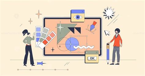 Graphic Design And Creative Visual Art Tiny Person Neubrutalism Concept