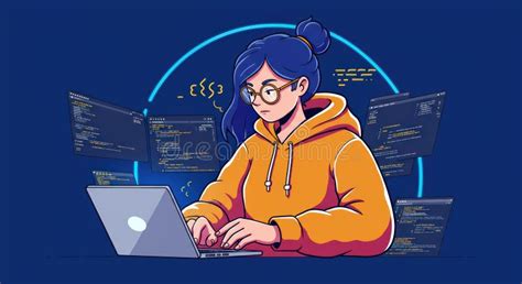 Woman Coder At Night Stock Illustration Illustration Of Focused