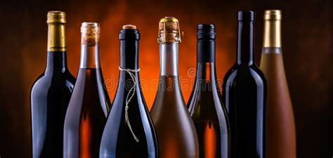 Composition With Bottles Of Different Sorts Of Wine Stock Photo Image