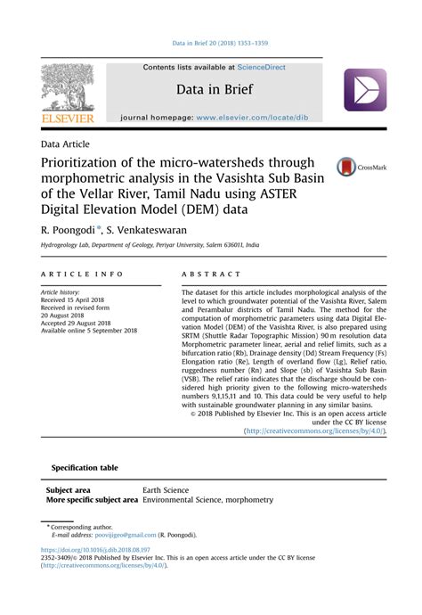 Pdf Prioritization Of The Micro Watersheds Through Morphometric
