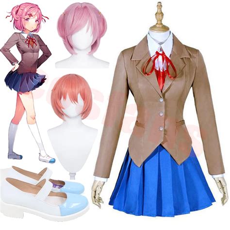 Game Natsuki Cosplay Costumes Doki Doki Literature Club Natsuki Wig And