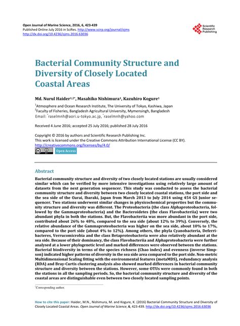 (PDF) Bacterial Community Structure and Diversity of Closely Located Coastal Areas