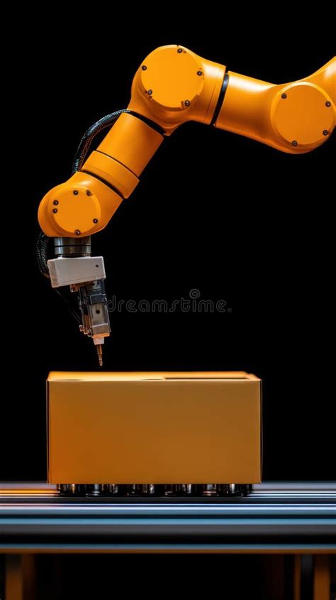 An Advanced Robotic Arm Efficiently Handling A Box In A Modern Factory