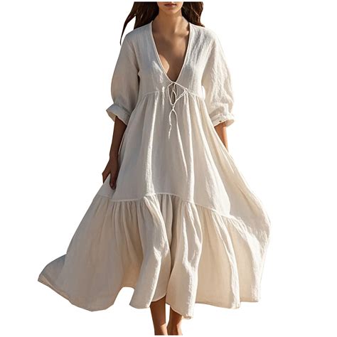 Ahdbta Maxi Summer Dresses For Women Cotton Linen Flowy Long Dresses 3
