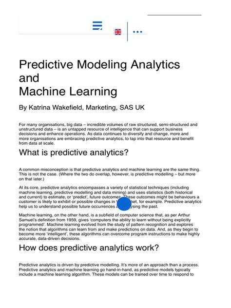 Predictive Modelling Analytics And Machine Learning Sas Uk Pdf