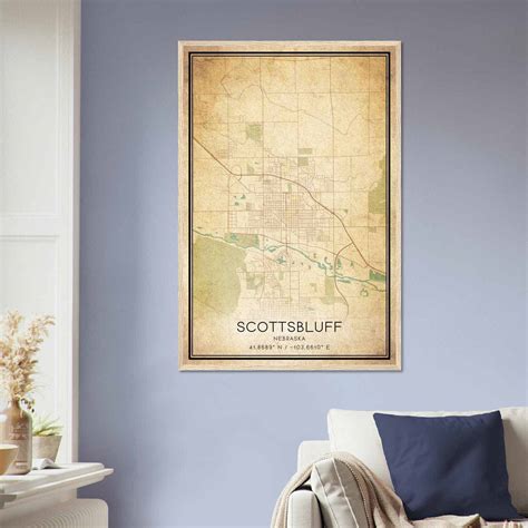 Vintage Scottsbluff Nebraska Map Poster Modern Home Decor Wall Art