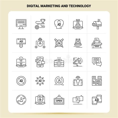 Outline 25 Digital Marketing And Technology Icon Set Vector Line Style Design Black Icons Set